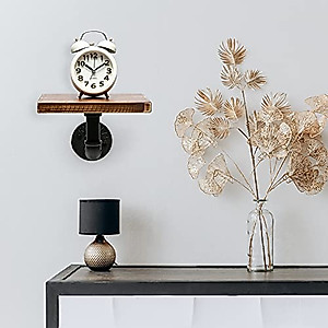 Tonport Rustic Wall Mounted Iron Water Pipe with Wooden Board Bookshelf Display Rack Simple Hanging Iron Water Pipe Floating Shelves
