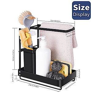 Sink Caddy,Kitchen Sink Organizer and Storage,Sponge Holder With dishcloth holder, removable drain tray, removable brush holder,kitchen countertop organizer ,Counter Stainless Steel Rustproof-Black