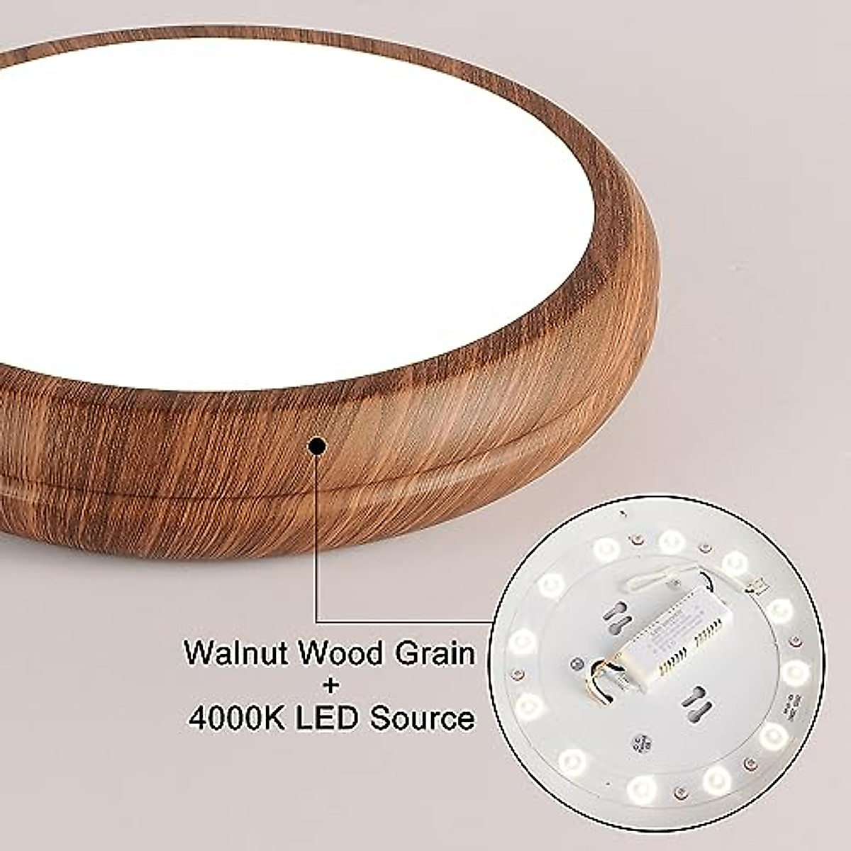 POLITAMP Modern Flush Mount Ceiling Light Fixture 12 Inch LED Light Fixtures, 18W Minimalist Round Shaped Wood Grain Ceiling Lamp 4000K, Not Dimmable