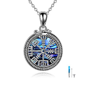 Viking Compass Urn Necklace for Ashes Sterling Silver Viking Compass Cremation Jewelry for Human Ashes of Loved Ones Vegvisir Memorial Jewelry Gifts for Men Women