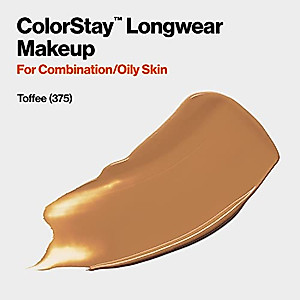 Revlon Liquid Foundation, ColorStay Face Makeup for Combination & Oily Skin, SPF 15, Medium-Full Coverage with Matte Finish, Toffee (375), 1.0 oz