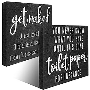 2 Pieces You Never Know What You Have Until It's Gone Toilet Paper Sign Get Naked Funny Bathroom Sign Bathroom Wall Sign Decor Half Bathroom Wooden Sign Rustic Bathroom Toilet Plaque, 4 x 5 Inch