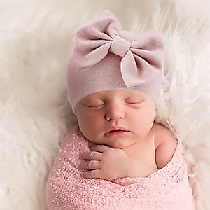 Newborn Baby Bow Hats and Mittens Hospital Hat Beanie Infant Caps Baby Cotton No Scratch Mittens Set for 0-6 Months