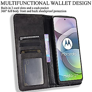 HualuBro Motorola One 5G Ace Case, Retro PU Leather Full Body Shockproof Wallet Flip Case Cover with Card Slot Holder and Magnetic Closure for Motorola Moto One 5G Ace 2021 Phone Case (Black)
