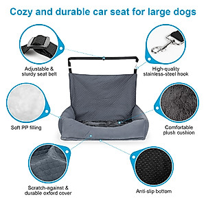 Dlownne Dog Car Seat for Medium Large Dogs, Dog Car Bed Pet Booster Seat with Adjustable Straps Safety Tethers, Multifunctional Dog Travel Bed Car Back Seats Removeable Washable, Fits Pickup Trunk SUV