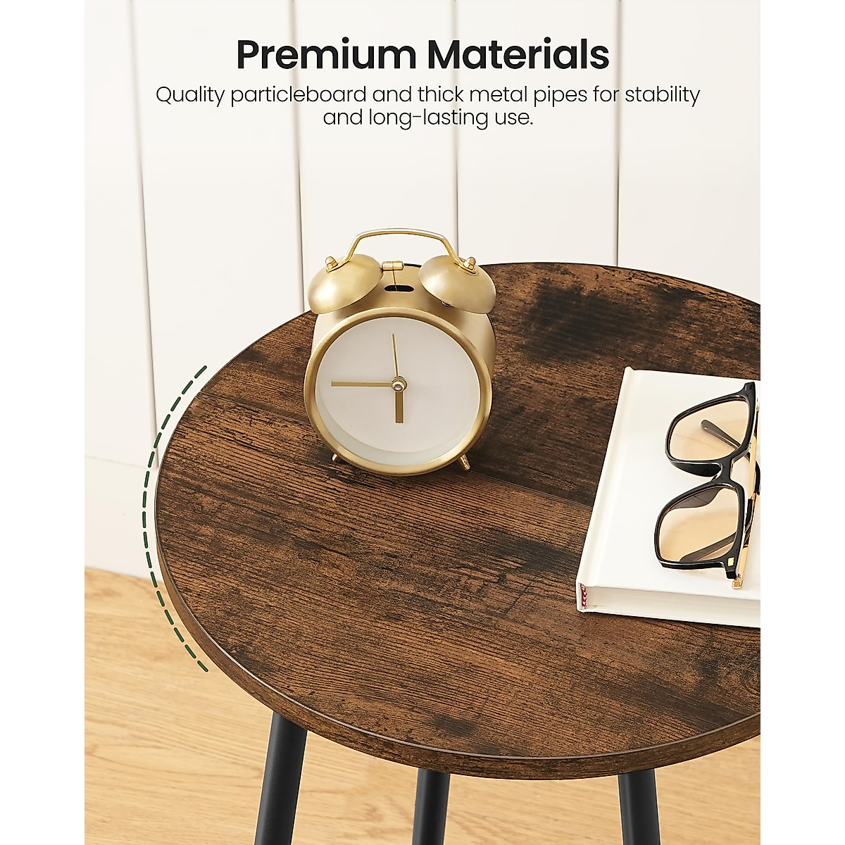 CHOEZON Round Side Table, Small End Table with Fabric Storage Basket, 2-Tier Bedside Table, Round Nightstand, for Small Space, Living Room, Bedroom, Nursery, Rustic Brown and Black TBZ03BF