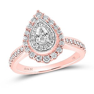 Dazzlingrock Collection 14kt Rose Gold Pear Diamond Halo Bridal Wedding Engagement Ring 5/8 Cttw