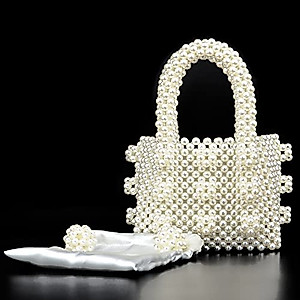 Miuco Womens Beaded Handbags Handmade Weave Crystal Pearl Mini Bags Wedding clutch