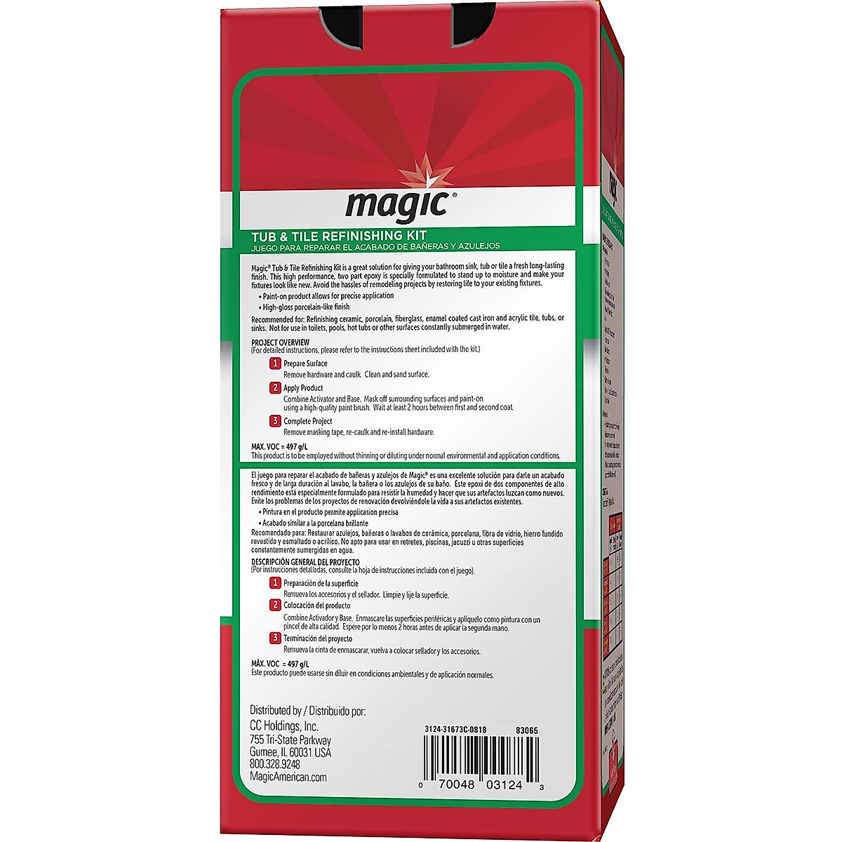 MAGIC 3124 Tub and Tile Refinishing Kit - Bright White - Paint On - Works On Ceramic Porcelain Acrylic Fiberglass Surfaces