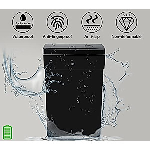 13 Gallon Trash Can Automatic Touch-free Kitchen Garbage Can, Plastic Large Capacity Bathroom Rubbish Can with Lid and Motion Sensor, Smart Trash Can Waste Bin for living Room Office Narrow Space, Black