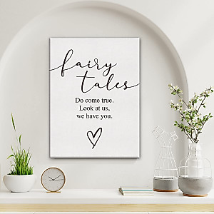 OEWD Nursery Fairy Tales Do Come True Canvas Wall Art Poster Print, Baby Girl Painting Ready to Hang Newborn Baby Kids Nursery Room Playroom Decor Gift (11.5" x 15")