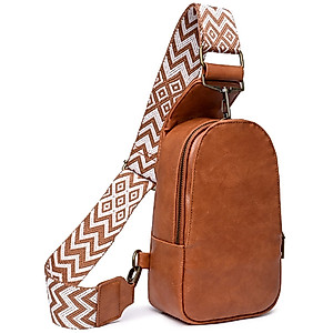 Sling Bag for Women Crossbody Fanny Packs Guitar Strap Bum Chest PU Leather Backpack Small Daypack Shoulder Satchel