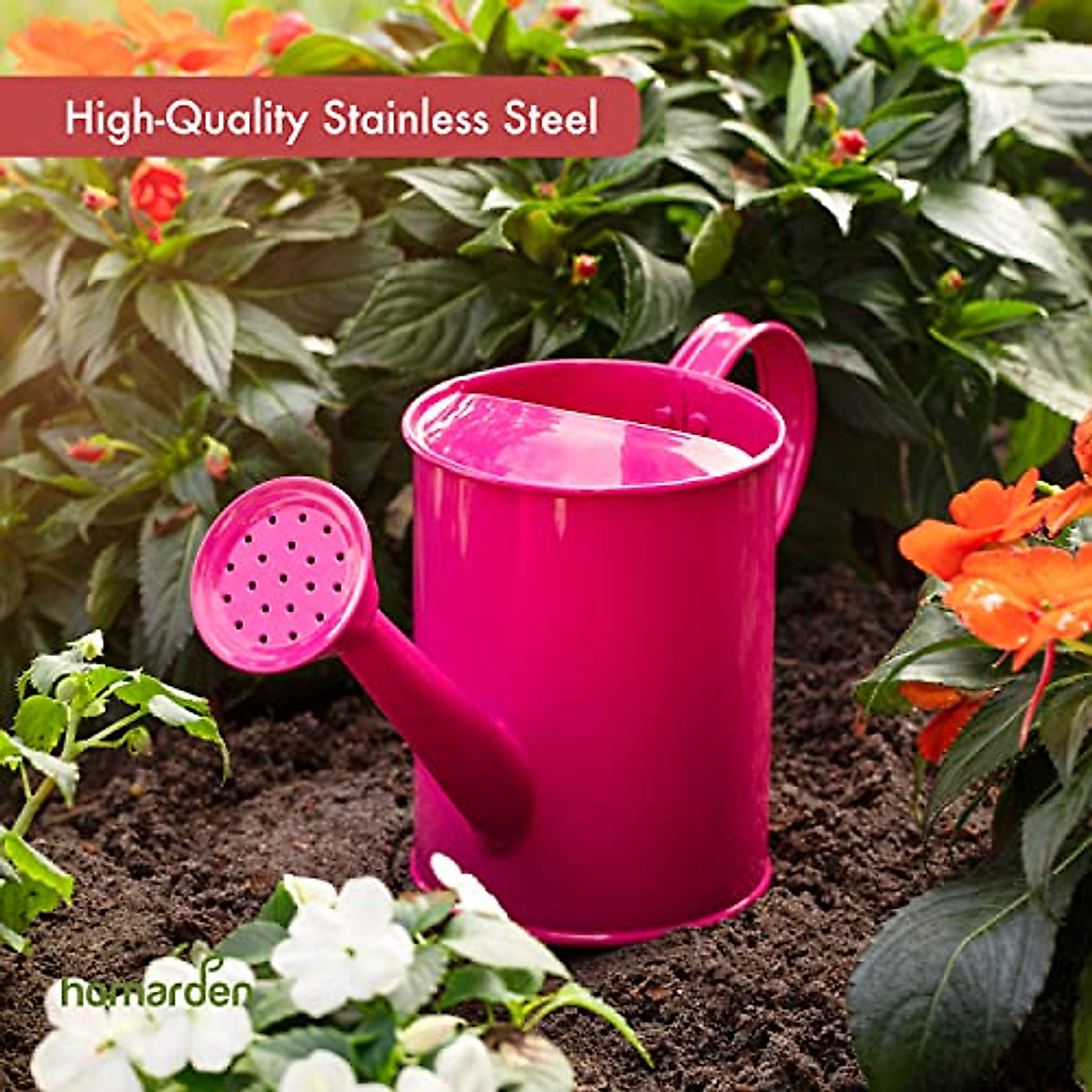 Homarden Watering Can for Kids - Play Time or Practical Use - Childs Metal Watering Can - Small Water Can for Boys and Girls, Perfect for Easter Gift - 32 oz (Pink)