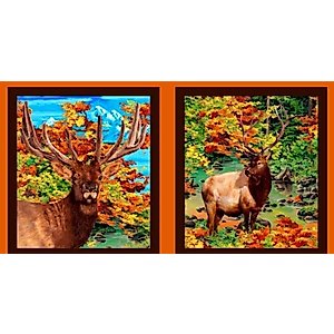 FlashPhoenix Quality Sewing Fabric - ELK Fabric Autumn Blaze 23 x 44 Inch Pillow Panel (2 Blocks) Quilting Squares 100% Cotton