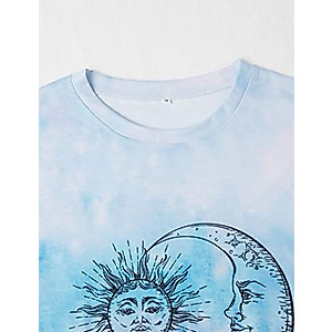 Remidoo Women's Short Sleeve Sun and Moon Print Tie Dye T Shirt Top Casual Tees Loose Blouse Blue Medium