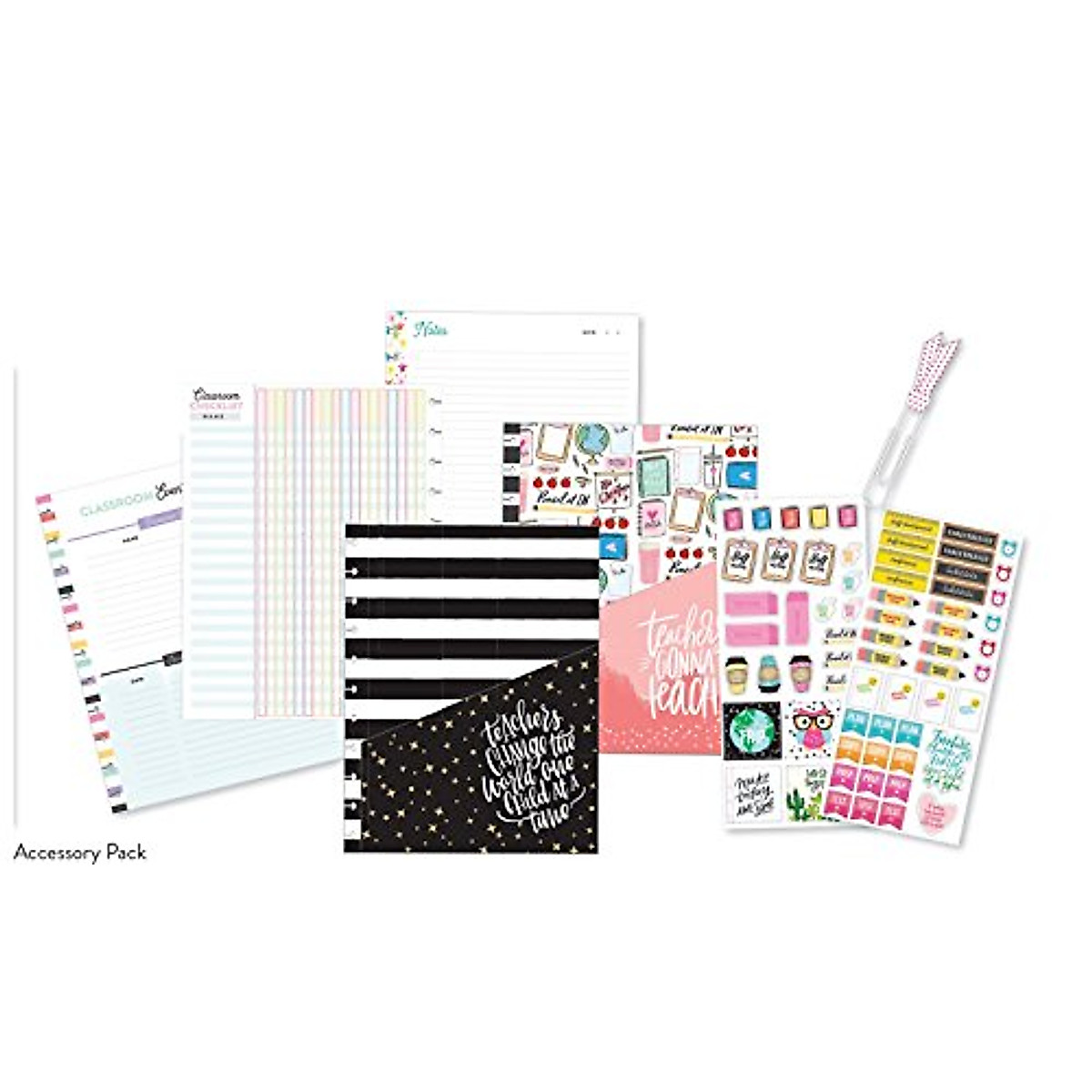 me & my BIG ideas Teacher Accessory Pack - The Happy Planner Scrapbooking Supplies - School Year Bundle - Pocket Folders, Classroom Checklists, Note Sheets, Stickers & Paper Clip - Big Size