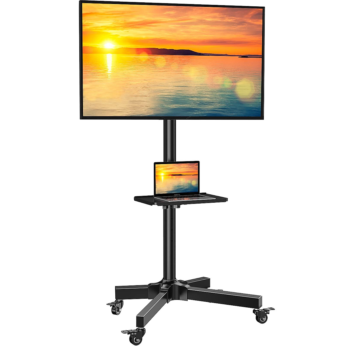 Perlegear Mobile TV Cart for 23-60 inch TVs Rolling TV Stand for LCD/LED/OLED Flat Curved Screen TV Cart with Adjustable Shelf Portable Monitor Stand Max VESA 400X400mm Holds 55lbs - PGTVMC04