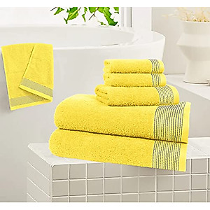 BELIZZI HOME 100% Cotton Ultra Soft 6 Pack Towel Set, Contains 2 Bath Towels 28x55 inchs, 2 Hand Towels 16x24 inchs & 2 Washcloths 12x12 inchs, Compact Lightweight & Highly Absorbant - Yellow