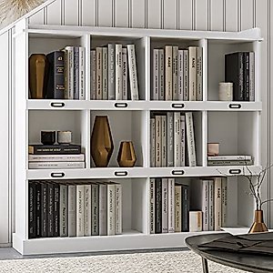 PKUGU Modern White Bookshelf, Floor Standing 10 Units Bookcase, 3-Tier Open Bookshelf, Tall Cube Storage Shelf, Vertical Cabinet Bookshelves, Bookcases for Office, Study, Bedroom, Living Room
