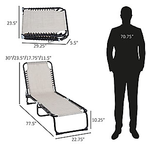 Outsunny Folding Chaise Lounge Pool Chairs, Outdoor Sun Tanning Chairs, Folding, Reclining Back, Steel Frame & Breathable Mesh for Beach, Yard, Patio, Cream White