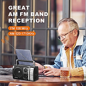 LEOTEC AM FM Radio, Portable Bluetooth Radio, Plug in Wall or Battery Operated Best Reception with Headphone Jack, Handheld Great for Home, Outdoor, Red