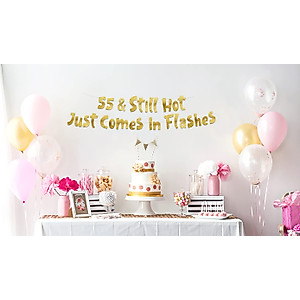 55th Birthday Gold Glitter Banner - Happy 55th Birthday Party Decorations