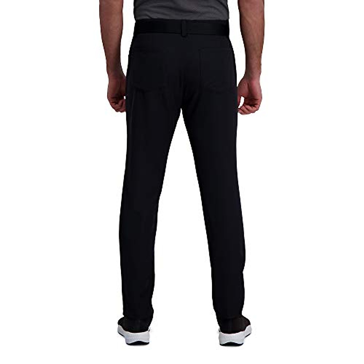 Haggar mens The Active Series Slim Fit Flat Front Casual Pants, Solid Black, 32W x 30L US
