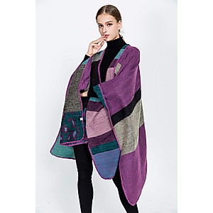 KirGiabo Women's Shawl Wraps Open Front Poncho Sweater Cape for Fall Winter,Purple