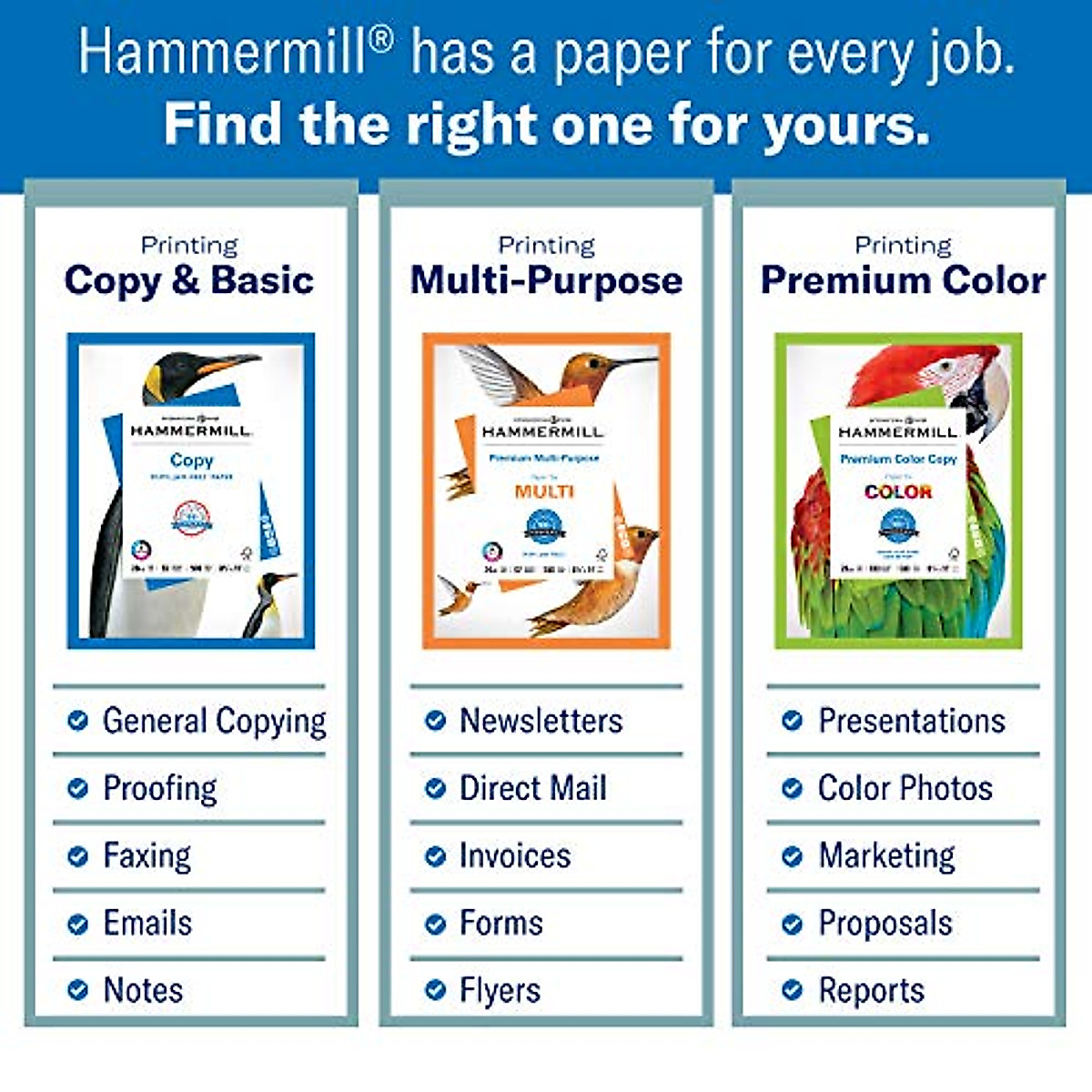 Hammermill Colored Paper, 20 lb Blue Printer Paper, 8.5 x 11-1 Ream (500 Sheets) - Made in the USA, Pastel Paper, 103309R
