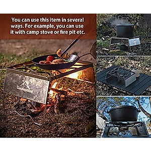 CAMPINGMOON 304 Stainless Steel Portable Open Fire Campfire Grill for Dutch Oven Cooking Ware with Windscreen Legs and Carrying Bag MS-1018