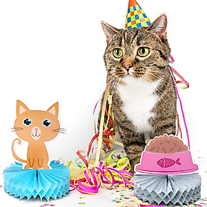 Chinco 9 Pcs Cat Party Centerpieces for Tables Cat Birthday Party Decorations Honeycomb Cat Party Supplies Cat Party Favor Table Decoration Cat Table Topper for Bridal Shower Wedding Birthday Party