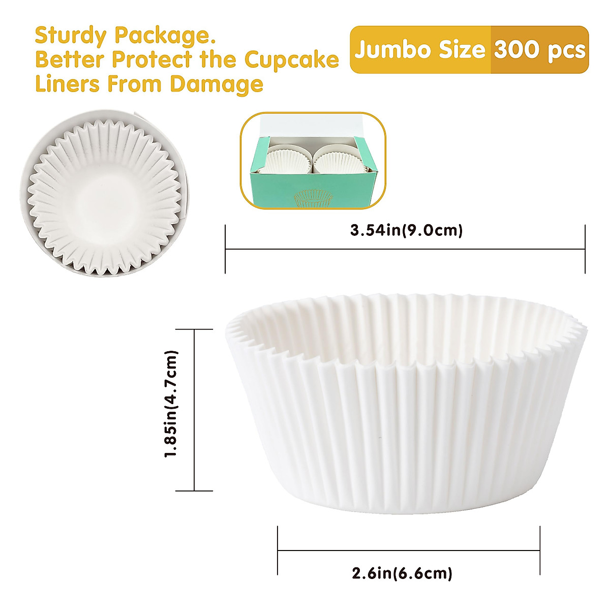 Jumbo Cupcake Liners 300 pcs White Muffin Liners No Smell,Food&Grade,Greaseproof Paper Baking Cups, Cupcake Wrappers For Party,Christmas by GoldenBakeryFamily