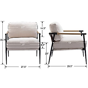 DUOMAY Mid-Century Modern Accent Chair - Soft Linen Upholstered Lounge Reading Chair for Bedroom - Comfy Lightweight Livinig Room Chairs - Beige