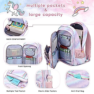 KIDNUO Girls Backpack 15.6 Inch Laptop School Bag Cute Kids Kindergarten Elementary Backpacks Middle Schoolbag Large Bookbags for Women Teens Students Anti Theft Travel Daypack (Purple)