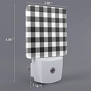 Night Light 2 Pack White and Black Buffalo Check Plaid Classic Led Lamp Plug in Wall Auto Dusk to Dawn Sensor Nightlight Decorative Bedroom, Toilet, Kids Room, Nursery, Hallway, Stairway, Bathroom