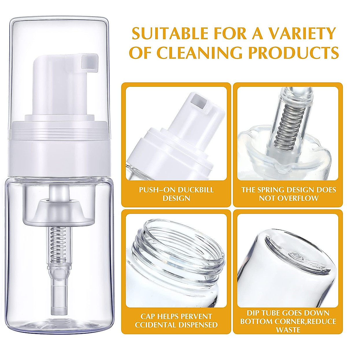 50 Pack Foam Pump Bottle 1oz/ 30ml Refillable Dispenser Travel Size Plastic Mini Foam Pump Bottle Lash Shampoo Bottles Portable Clear Mini Foaming Bottle for Shampoo Cleaning Lash Cosmetics Packaging