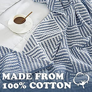 jinchan Boho 100% Cotton Blanket Muslin Lightweight Twin Size Quilted Throw Blanket for Couch Soft Cozy All Season Blanket 3-Layer Geometric Cotton Blanket for Bedroom Decor Blue 60”x80“