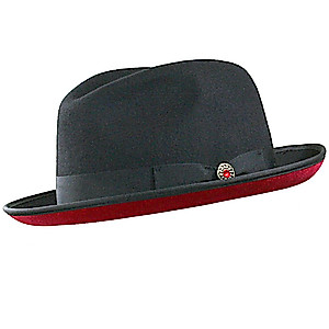 Levine Hats 100% Wool Velvet Red Bottom Satin Lined Fedora Hat (Large, Black)