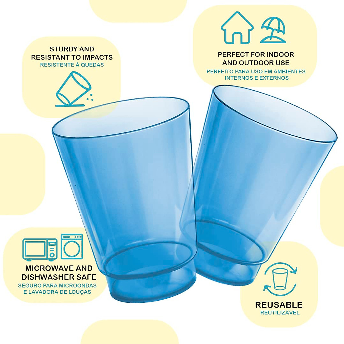 Acrimet Plastic Cup, Reusable, 10oz | 300ml, Tumbler Water, Machine Washable, Stackable Beverage Tumblers, Drinking Cup, Shatterproof, Durable (Blue Color) (Set of 10)