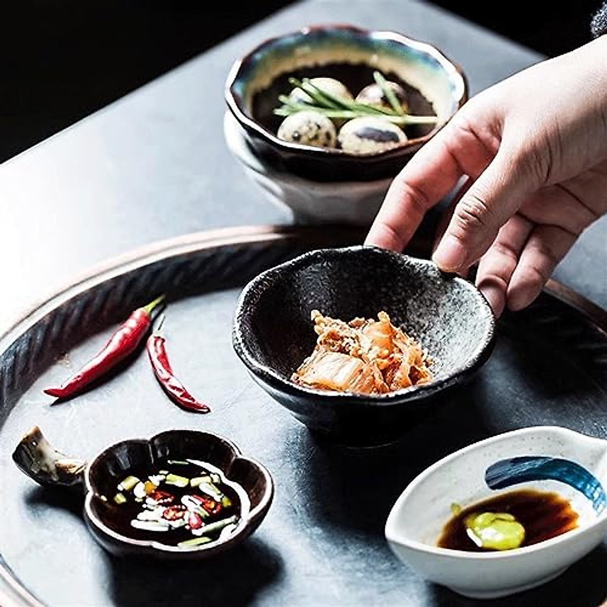 TRESORS Appetizer Plates Snack Bowls 4.1 Inch Porcelain Soy Sauce Dip Bowl Appetizer Plate Japanese Dinnerware Set Sushi Sauce Ketchup Salad Dressing Dish Salad Plates Dinner Plates (Color : C)