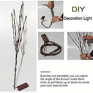 DK177 2 Pack Led Branch Light Battery Operated Lighted Branch Vase Filler Willow Tree Artificial Little Twig Power Brown 30 Inch 20 LED for Home Romantic Decoration, Warm White