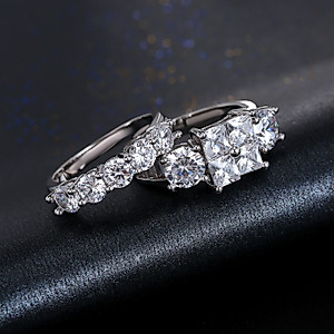 Princess Wedding Rings for Women - Brilliant Cubic Zirconia Big Engagement Bridal Sets Size 5-11