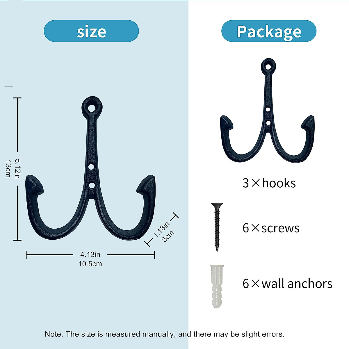 HomeHand Nautical Anchor Cast Iron Black Wall Hook Coat Hooks Bathroom Towel Keys Hooks Screws Included (3 PCS)