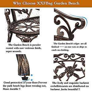 Patio Bench Outdoor Garden Bench,Metal Park Bench 39.7" Outside Porch Chair,Cast Iron Sturdy Steel Frame Furniture Chair for Yard Porch Entryway Lawn Decor Deck,Clearance Floral Rose Bench,Bronze