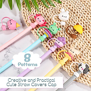 8 PCS Straw Covers Cap for Stanley Cup, Silicone Straw Topper for Stanley 30&40 Oz Tumbler, Cute Straw Caps in Various Shapes Reusable Straw Caps for Stanley Cup Accessories