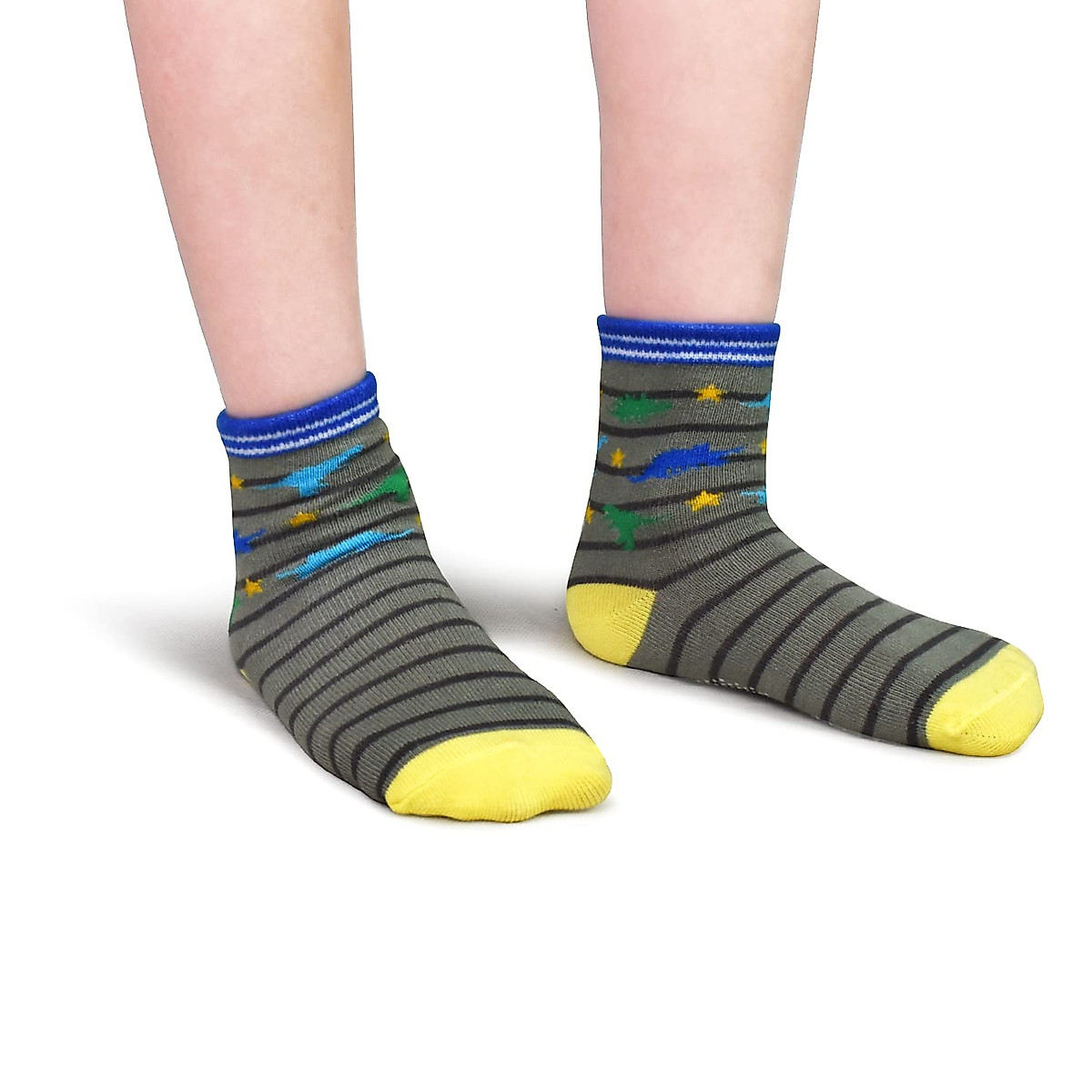 Tphon 12 Pairs Toddler Non Skid Socks with Grips Anti Slip Bottom, Cotton Non Slip Ankle Crew Socks for Boys, Girls, Kids(3-5Years)