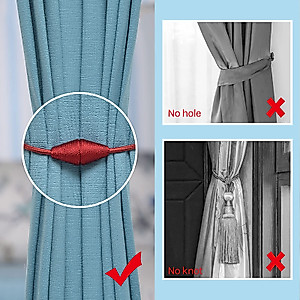 NICEEC 2 Pack Upgrade Magnetic Curtain Tiebacks 16 Inch Handmade Weave Rope Curtain Holdbacks Convenient Decorative Cone Curtain Drape Tie Backs for Home & Office Window Drapery (Red)