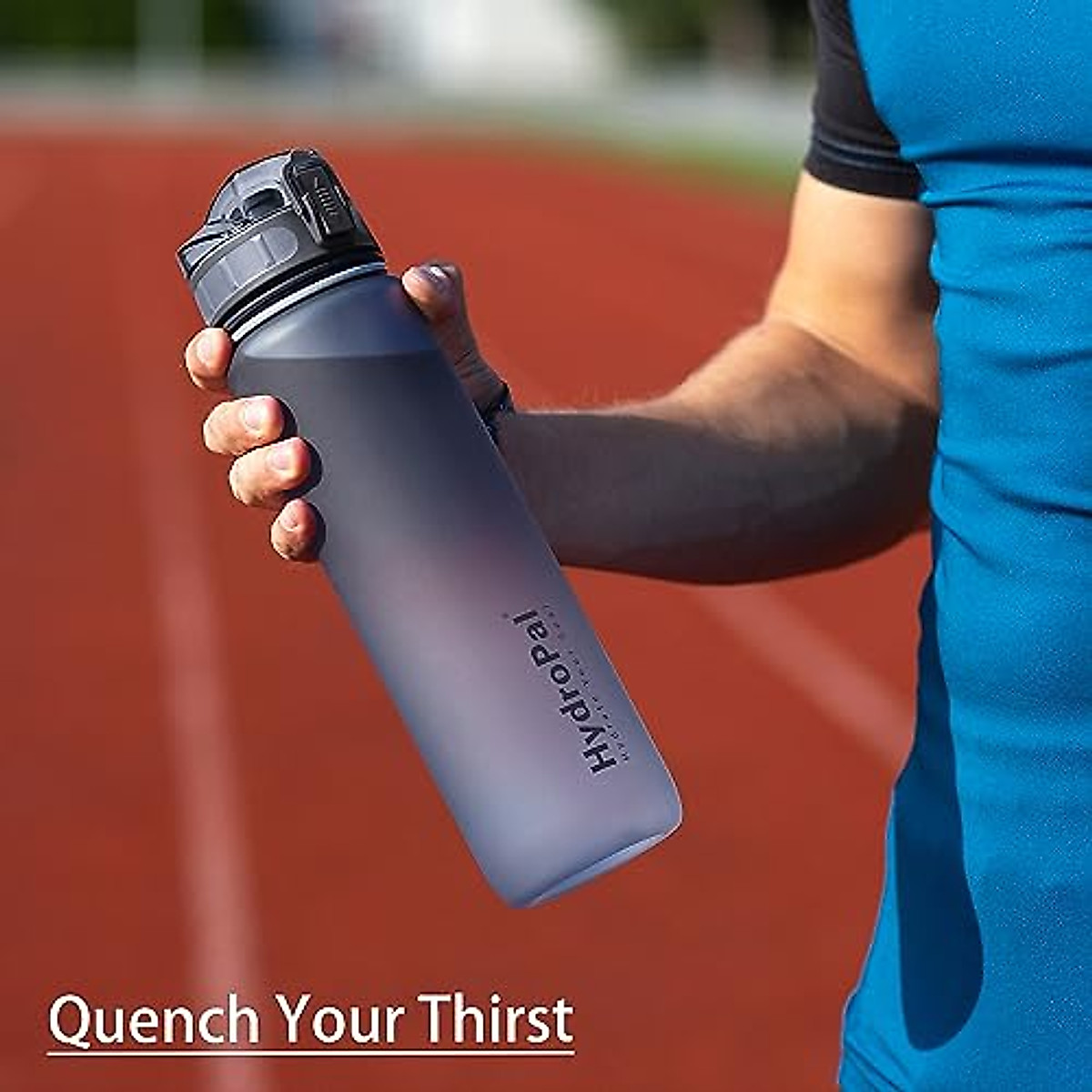 Unistar Water Bottle with Time Marker -Large 34 oz Tritan Bottle & No Sweat Sleeve -Leak Proof Gym Sports Bottle with Fruit Infuser Strainer & Carrying Strap - Gift Package for Christmas