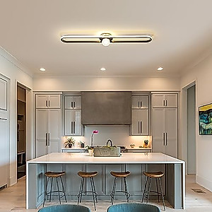 Qcyuui Kitchen Lighting Fixtures Modern LED Ceiling Light with Remote,Dimmable Acrylic Linear Ceiling Lamp for Hallway Dining Room Closet 39.4in Semi Flush Mount Wraparound Shape(48W/Crystal Ball)