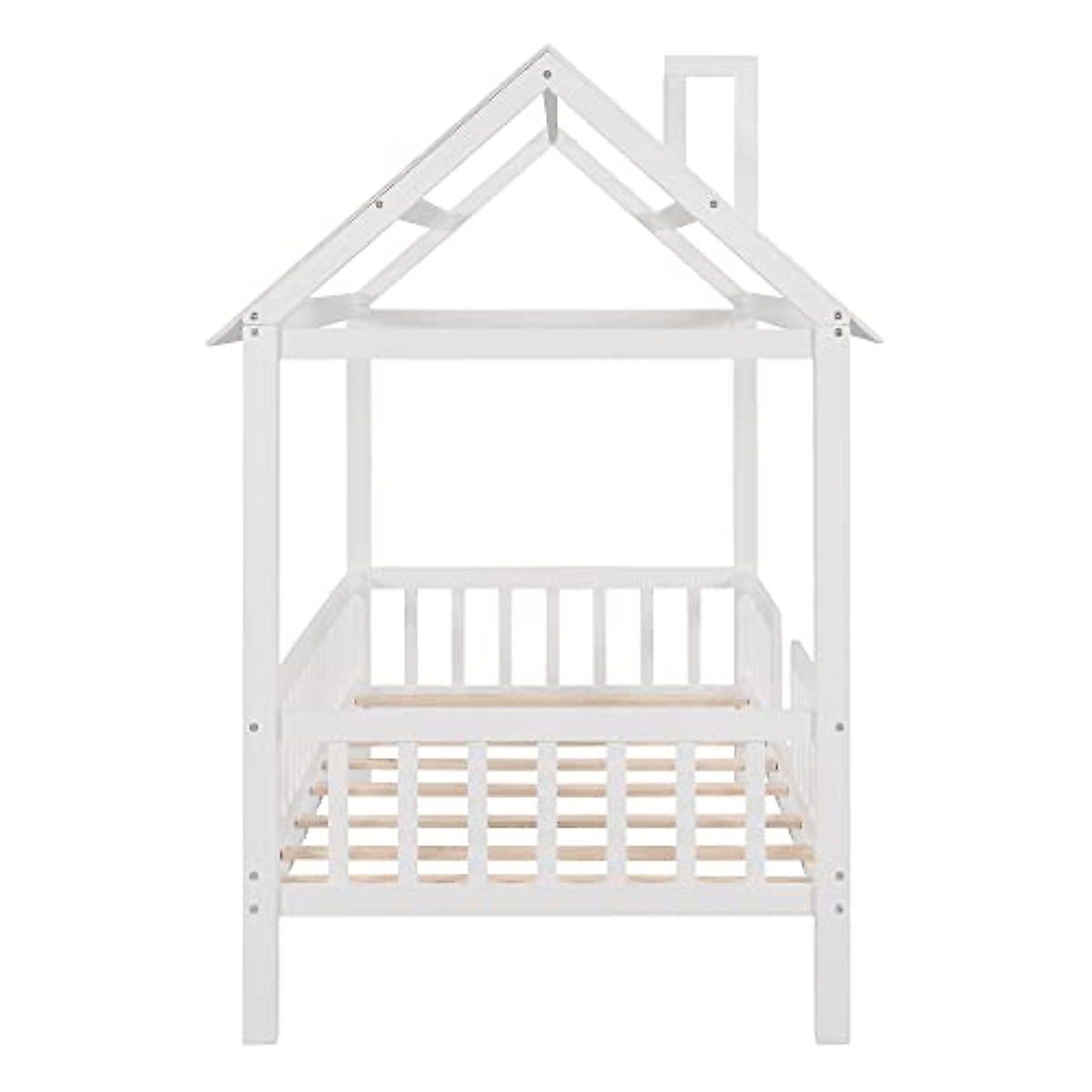 LostCat Kids House Bed,Twin Size Bed House Wood Montessori House Bed Frame with Fence and Rails, House Bed Kids Montessori Beds Playhouse Tent Bed, Solid Wood Platform Bed Frame for s, White
